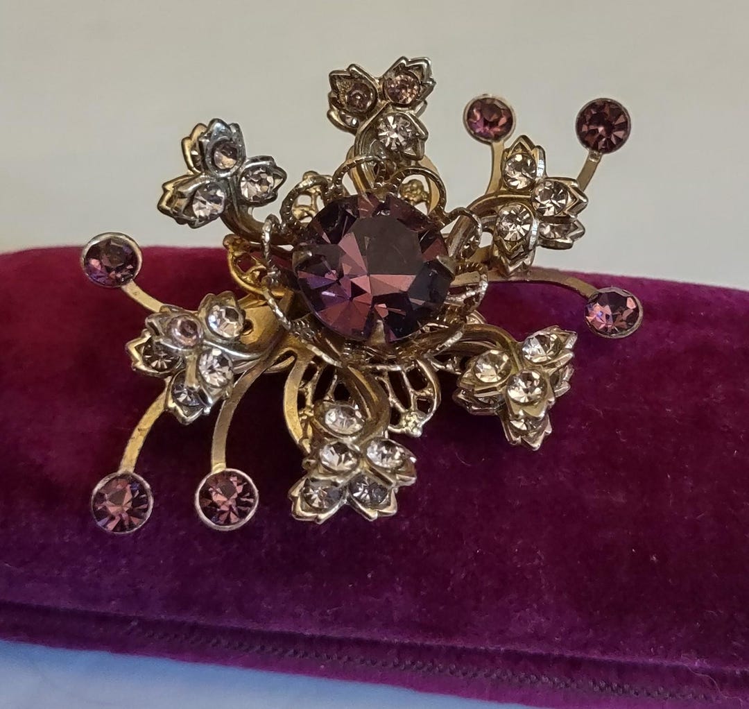 1940's Faux Amethyst & Clear Paste Flower Spray Brooch - Etsy