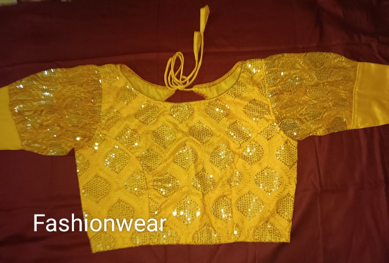 Beautiful Yellow Colour Saree Blouse,fancy Design With Sequin Blouse ...