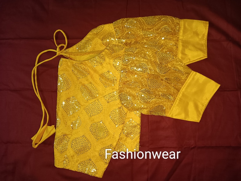 Beautiful Yellow Colour Saree Blouse,fancy Design With Sequin Blouse ...