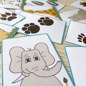 Printable Matching Game; Wild Animals, Footprints; Find the Pairs; Card ...