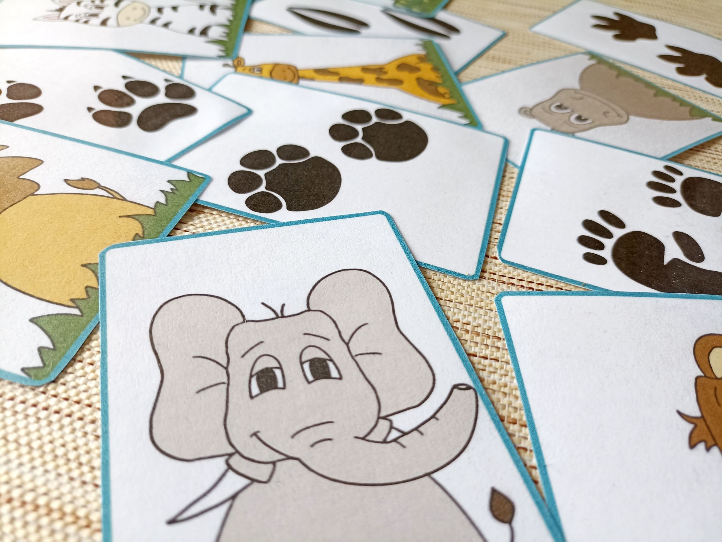 Printable Matching Game; Wild Animals, Footprints; Find the Pairs; Card ...