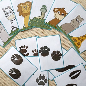 Printable Matching Game; Wild Animals, Footprints; Find the Pairs; Card ...