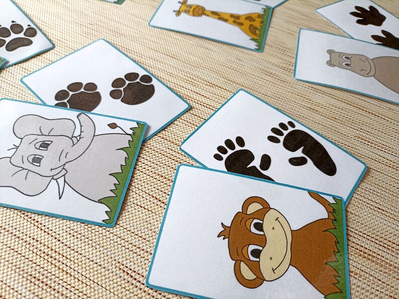 Printable Matching Game; Wild Animals, Footprints; Find the Pairs; Card ...