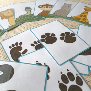 Printable Matching Game; Wild Animals, Footprints; Find the Pairs; Card ...