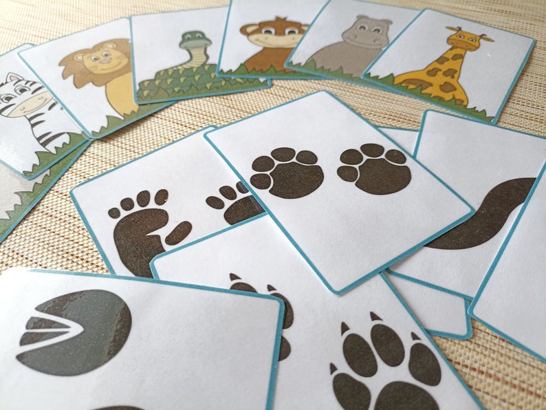 Printable Matching Game; Wild Animals, Footprints; Find the Pairs; Card ...