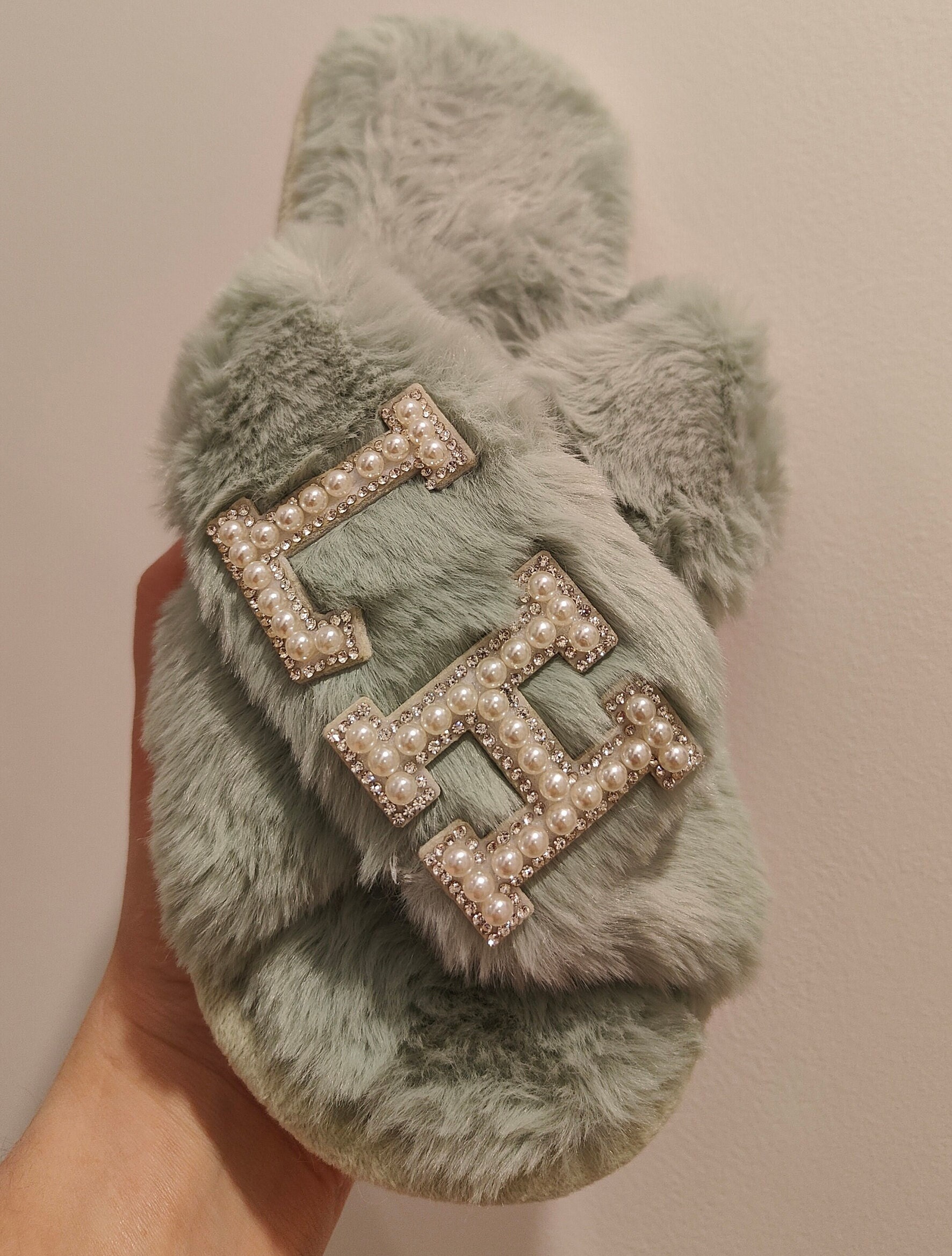 Personalised Fluffy Initial Slipper | Custom Cross Slippers | Bridal ...