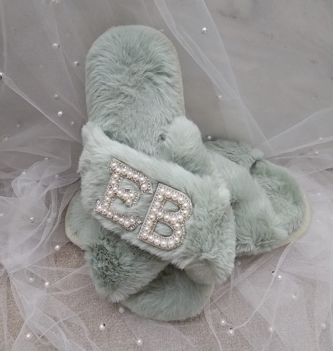 Personalised Fluffy Initial Slipper | Custom Cross Slippers | Bridal ...