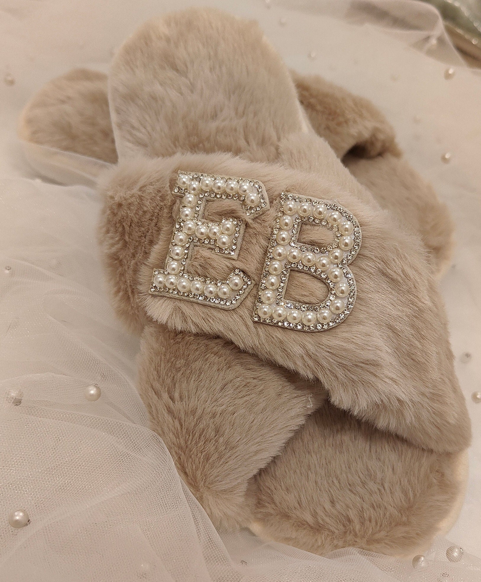 Personalised Fluffy Initial Slipper | Custom Cross Slippers | Bridal ...