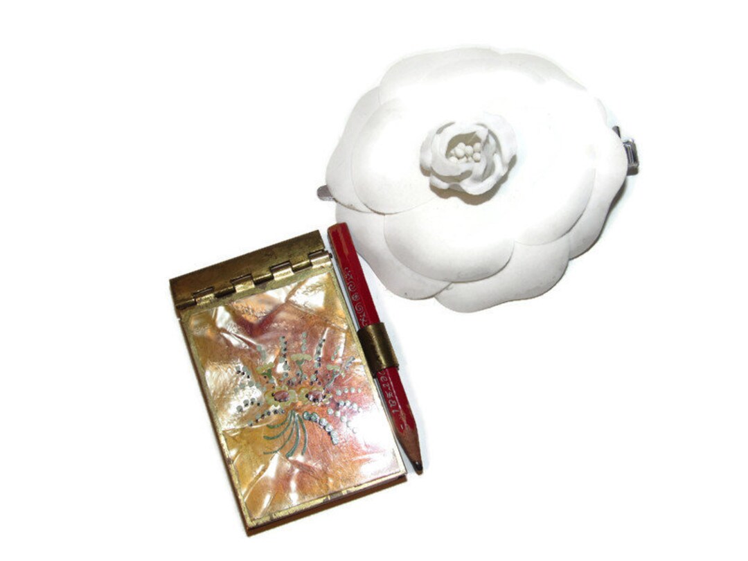 Vintage Brass Purse Notepad With Faux Mother of Pearl Detail Small ...