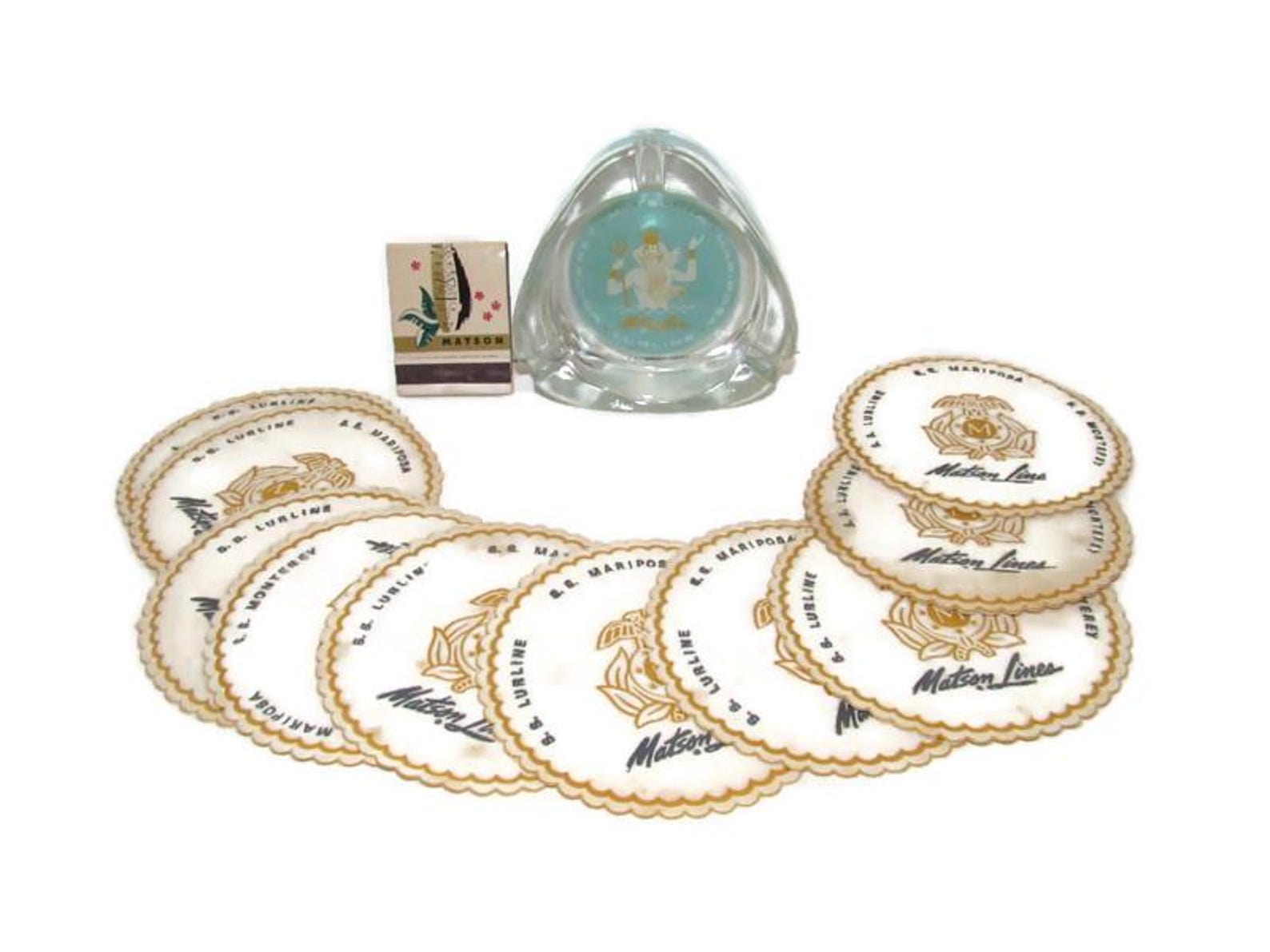 Vintage Matson Lines Cruise Ship Set – 1950s Glass Ashtray, Coasters ...