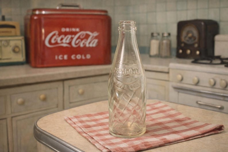 Vintage Pepsi Cola Glass Bottle Embossed Swirl Design Soda Pop Bottle ...
