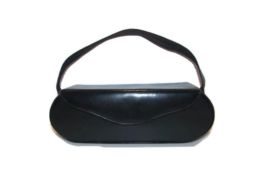 Classy 1940s Vintage Navy Leather Box Purse, Vintage Curved Box Shape ...