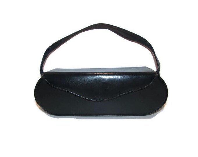 Classy 1940s Vintage Navy Leather Box Purse, Vintage Curved Box Shape ...
