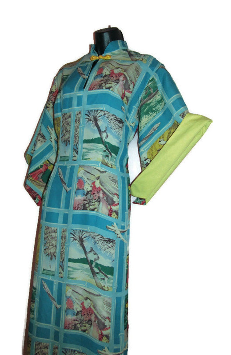 Beautiful Hawaiian Pake Muu Dress, Bat Wing Tiki Dress Women's Size ...