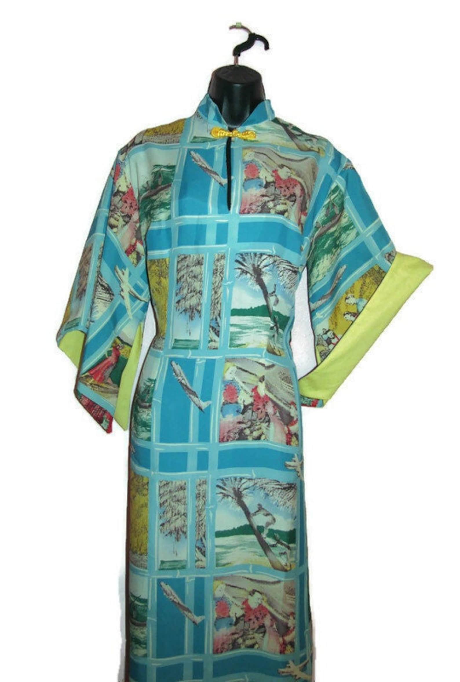 Beautiful Hawaiian Pake Muu Dress, Bat Wing Tiki Dress Women's Size ...