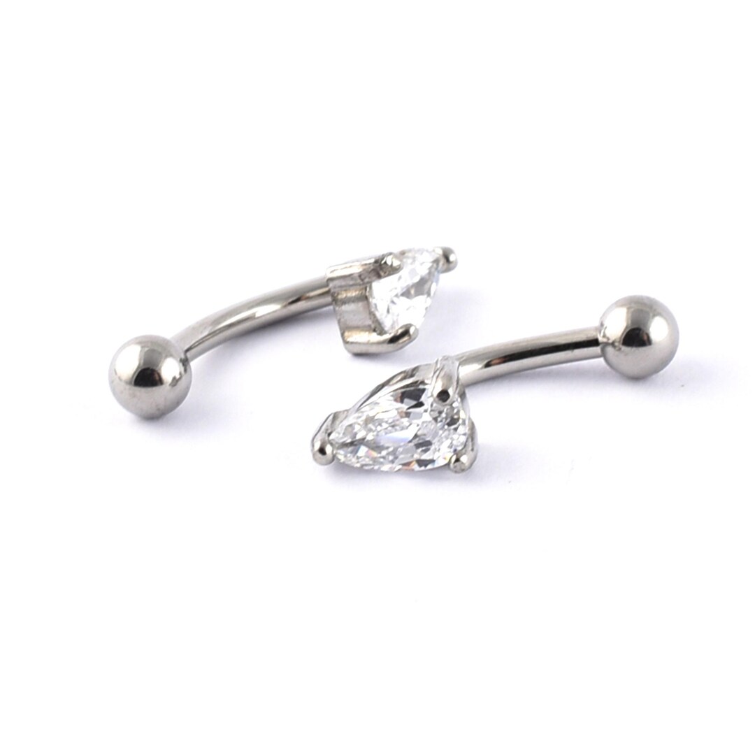 Titanium Curved Bar With Clear Teardrop Crystal 3mm Screw-on Ball 1.2 X ...
