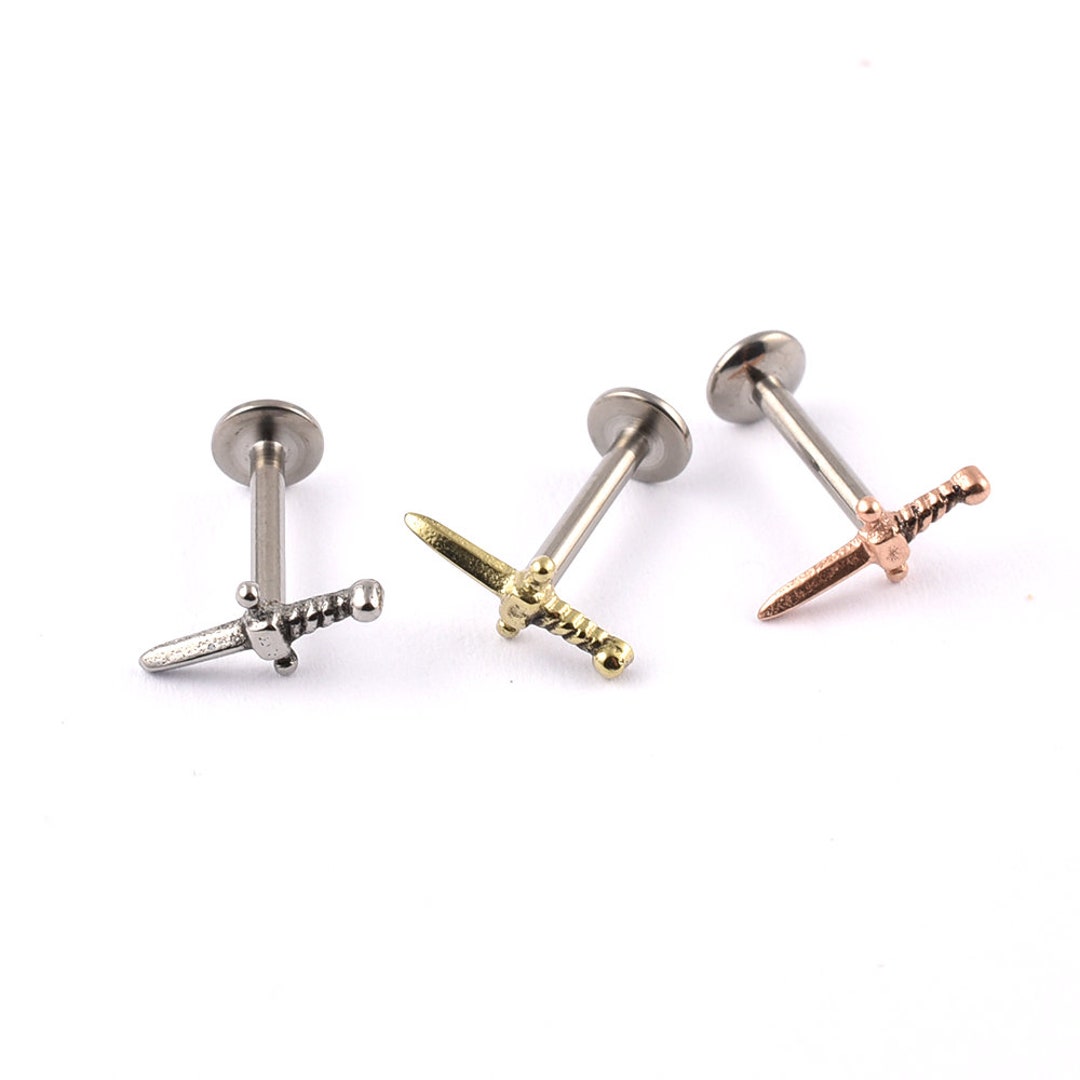 Titanium Labret Internal Thread With Steel Mini Dagger 1.2 X 6mm 1.2 X ...