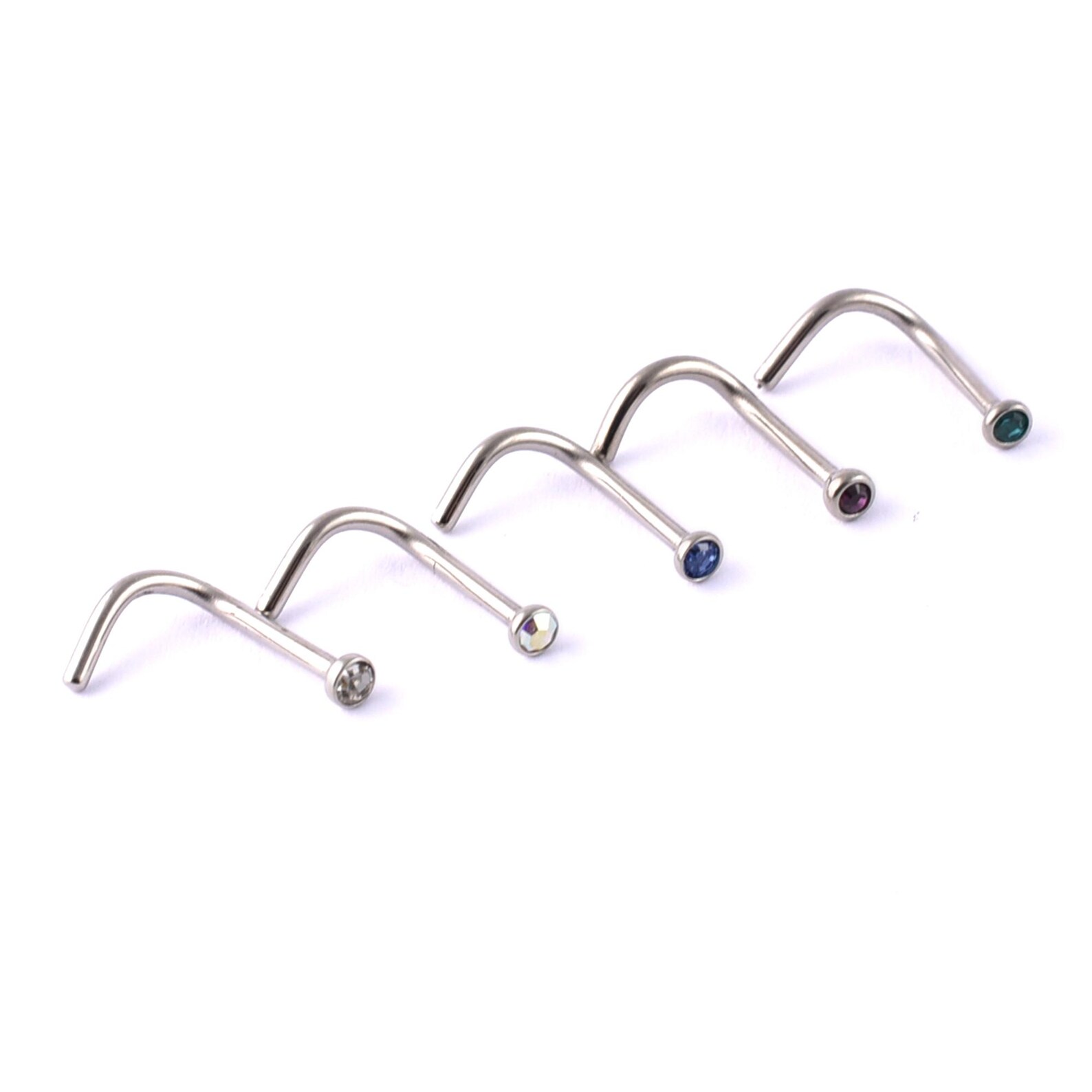 Surgical Steel Curved Nose Stud With 2mm Swarovski Gem - 1.0mm Bar ...