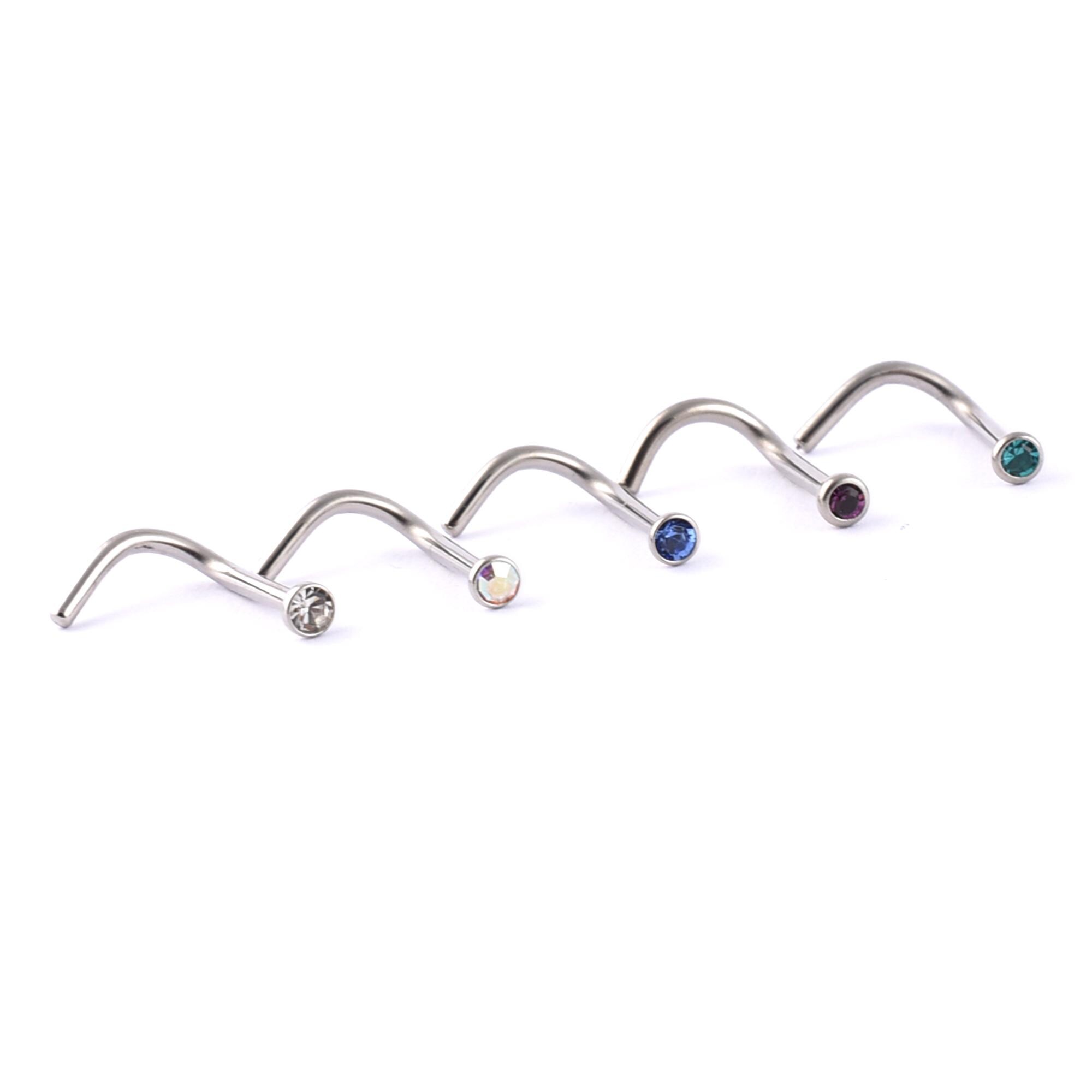 Surgical Steel Curved Nose Stud With 2mm Swarovski Gem - 1.0mm Bar ...