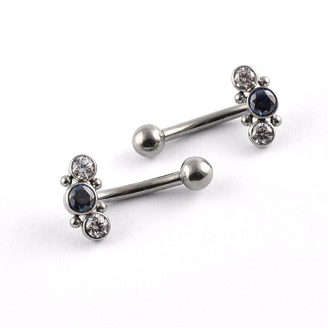 Titanium Curved Bar Internal Thread With Triple Crystal Gems 1.2 X 8mm ...