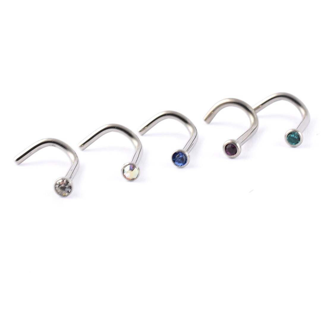Surgical Steel Curved Nose Stud With 2mm Swarovski Gem - 1.0mm Bar ...