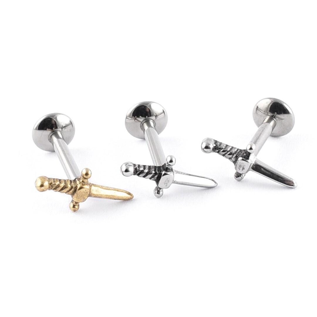 Titanium Labret Internal Thread With Steel or PVD Gold Mini Dagger ...