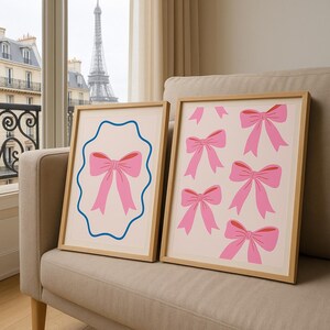 Pink Bow Wall Art Printable - Girly Ribbon Digital Download, Cute ...