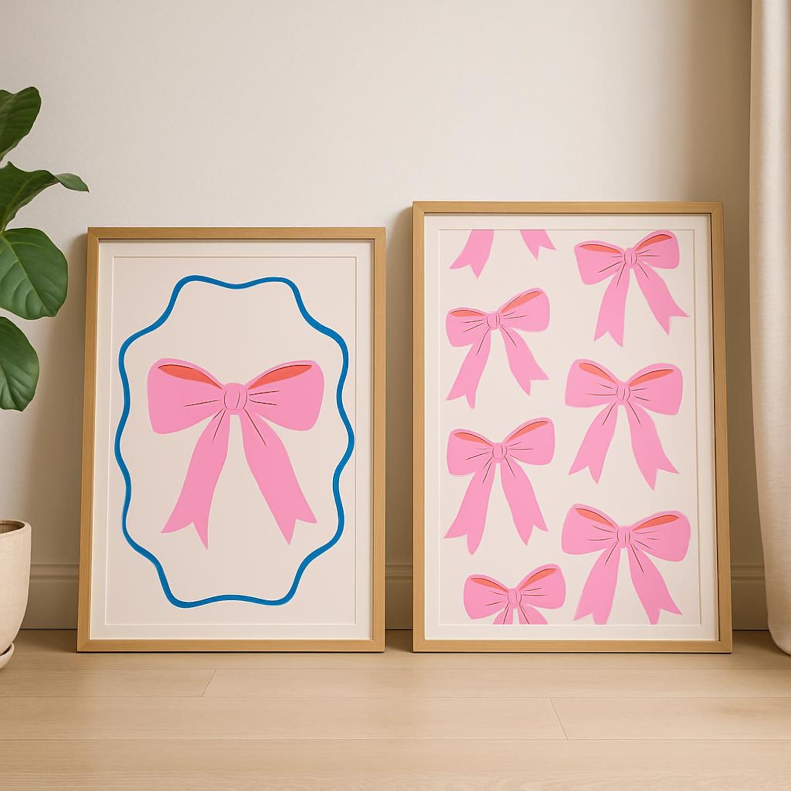 Pink Bow Wall Art Printable - Girly Ribbon Digital Download, Cute ...
