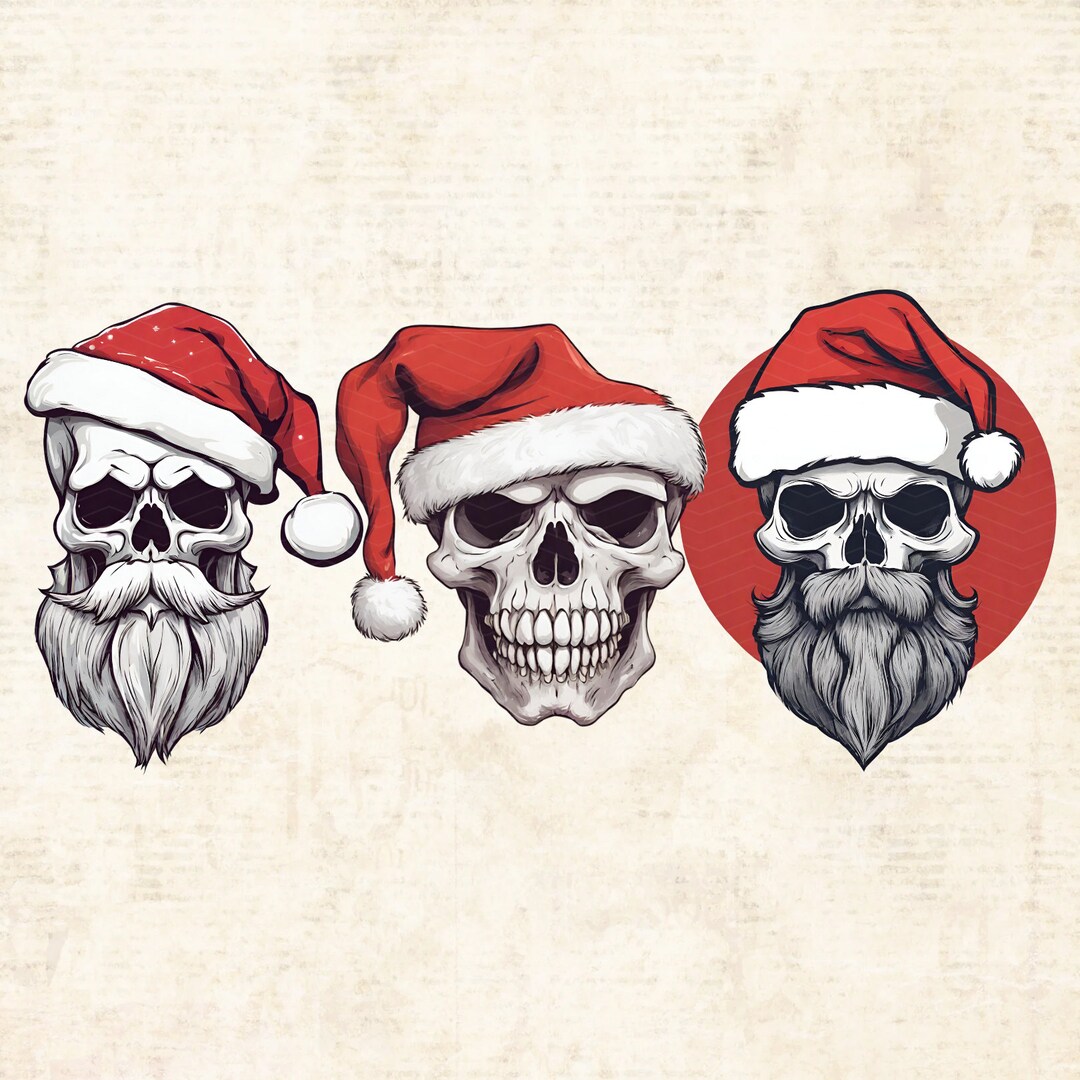 Santa Skulls PNG, Skull With Beard and Santa Hat, Christmas Png ...