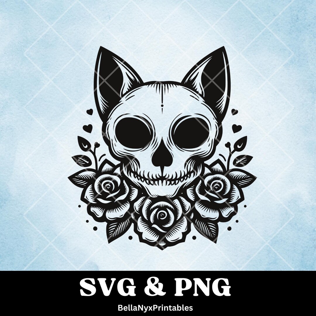 Floral Cat Skull SVG: Witchy Feline PNG (digital Download) - Etsy