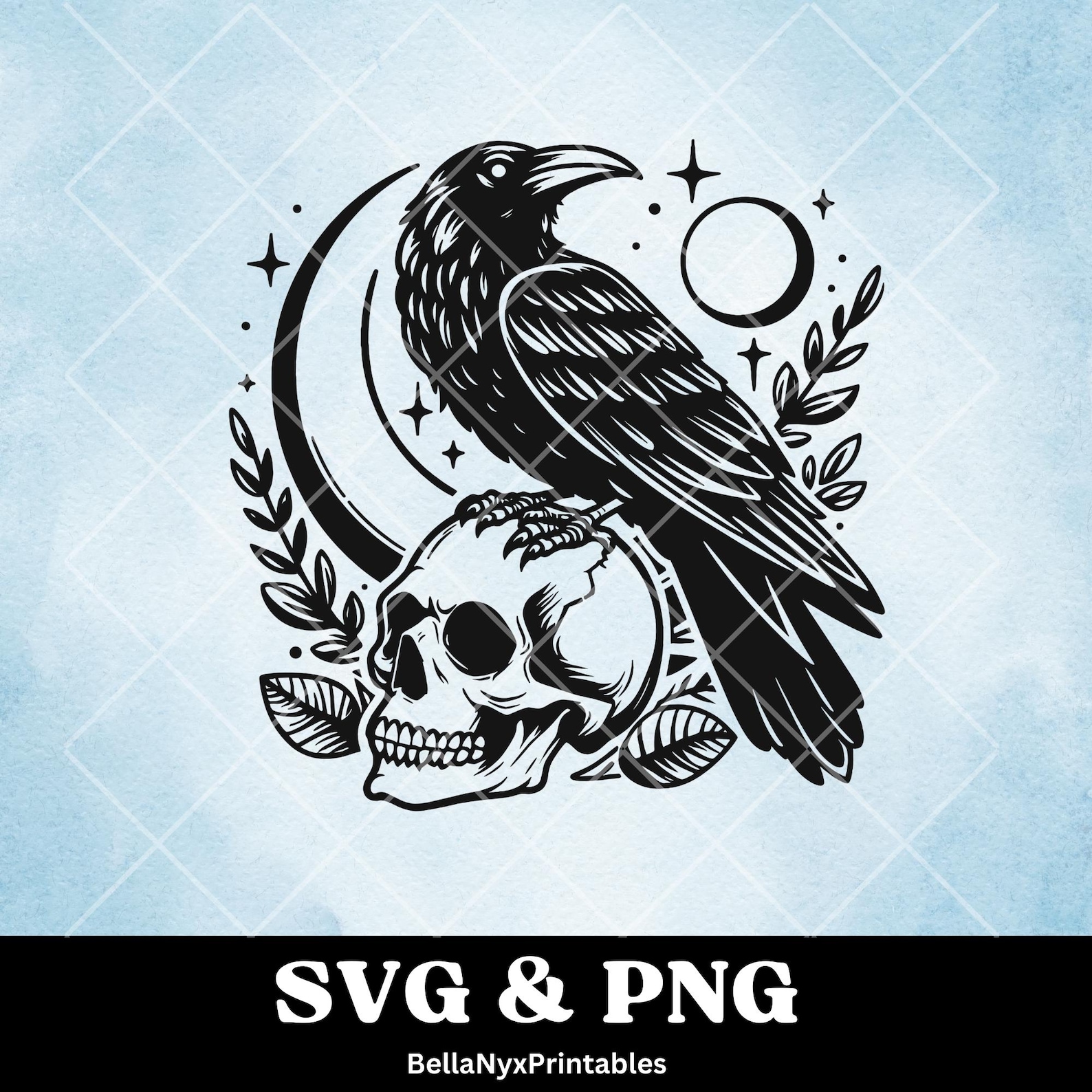 Raven and Skull SVG, Gothic Raven, Skull Vector, Crow on a Skull ...