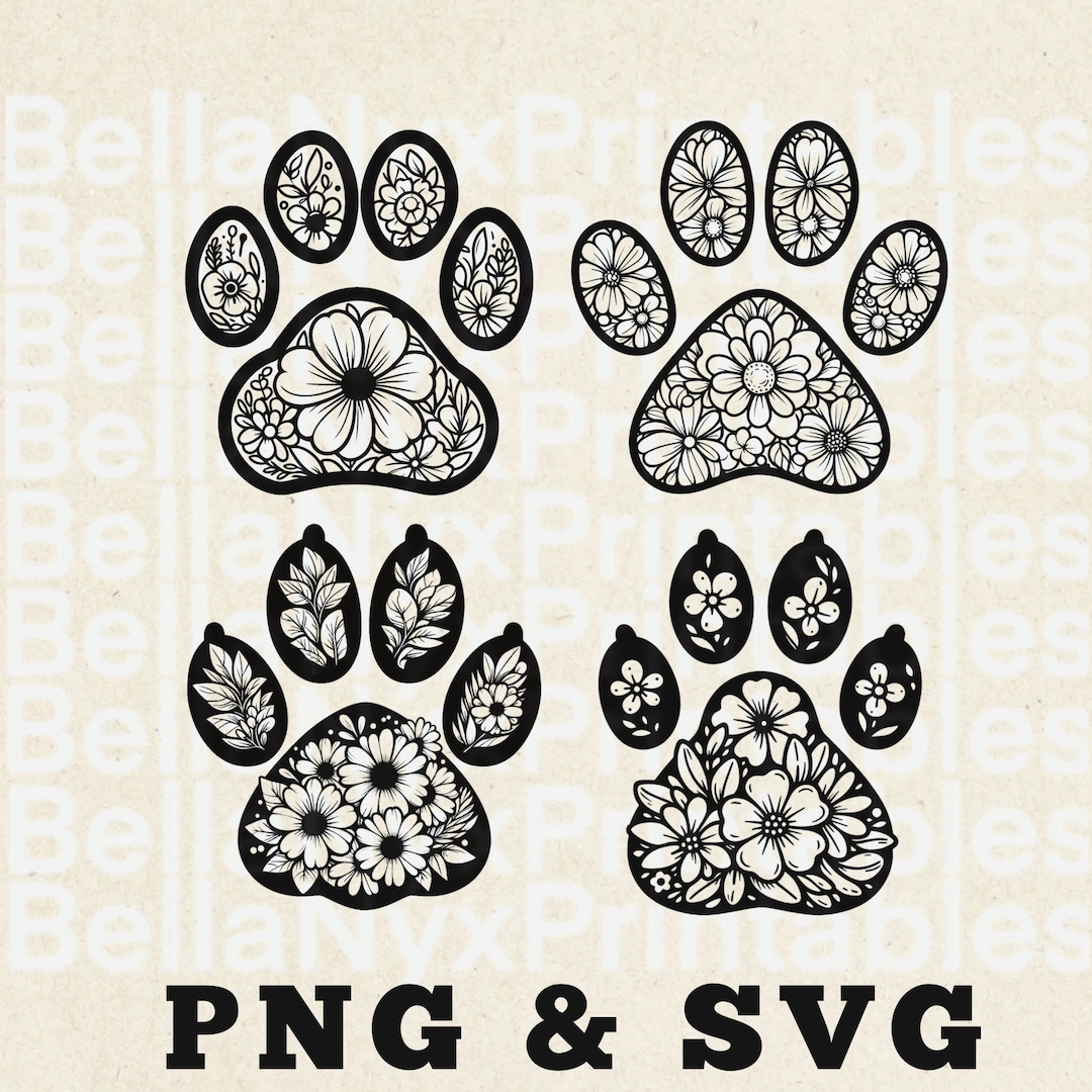 Floral Dog Paw Print SVG: Flower Paw Clip Art (digital Files) - Etsy