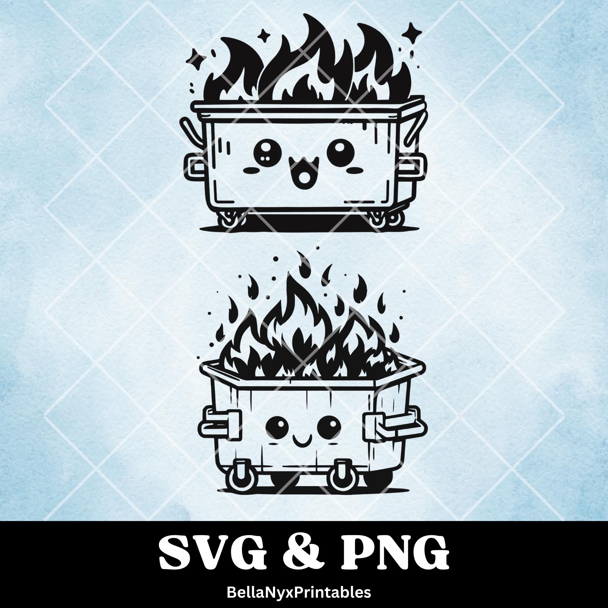 Cute Dumpster Fire SVG, Garbage Svg, Trash Can Clipart, Png Svg Files ...