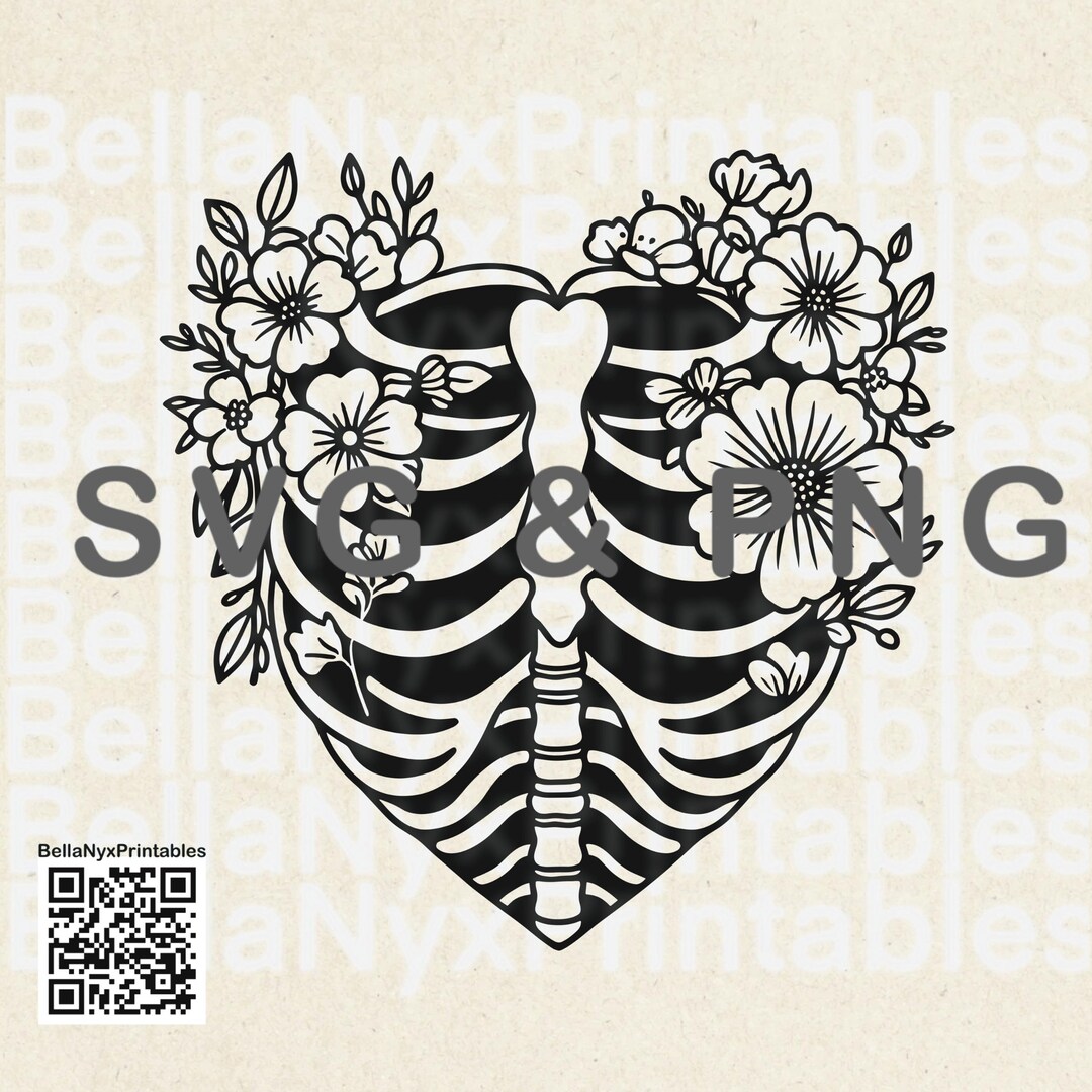 Heart Shaped Rib Cage SVG, Skeleton Rib Cage, Floral Ribcage SVG ...
