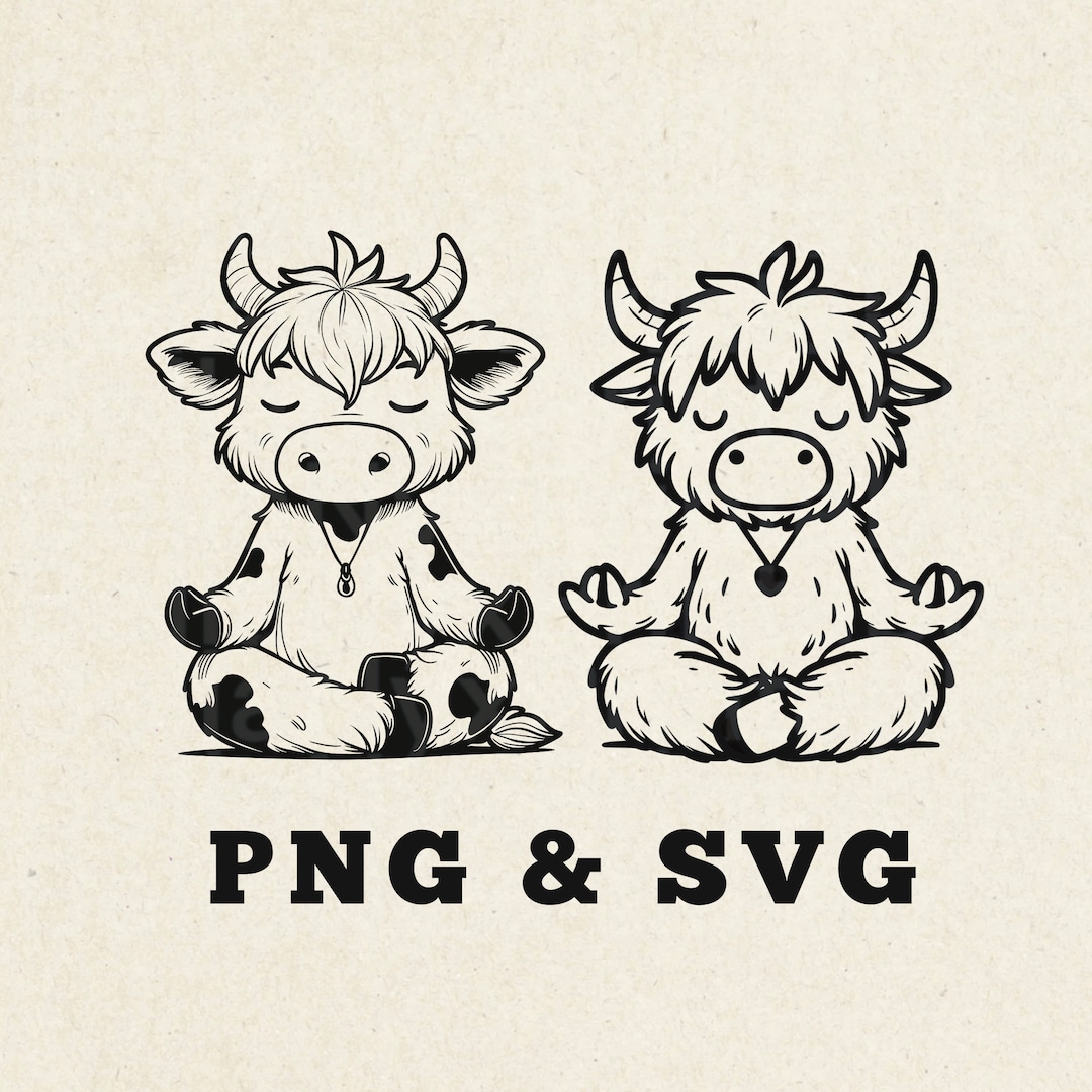 Meditating Cow SVG, Highland Cow SVG, Funny Cow Clipart, Cute Cow T ...