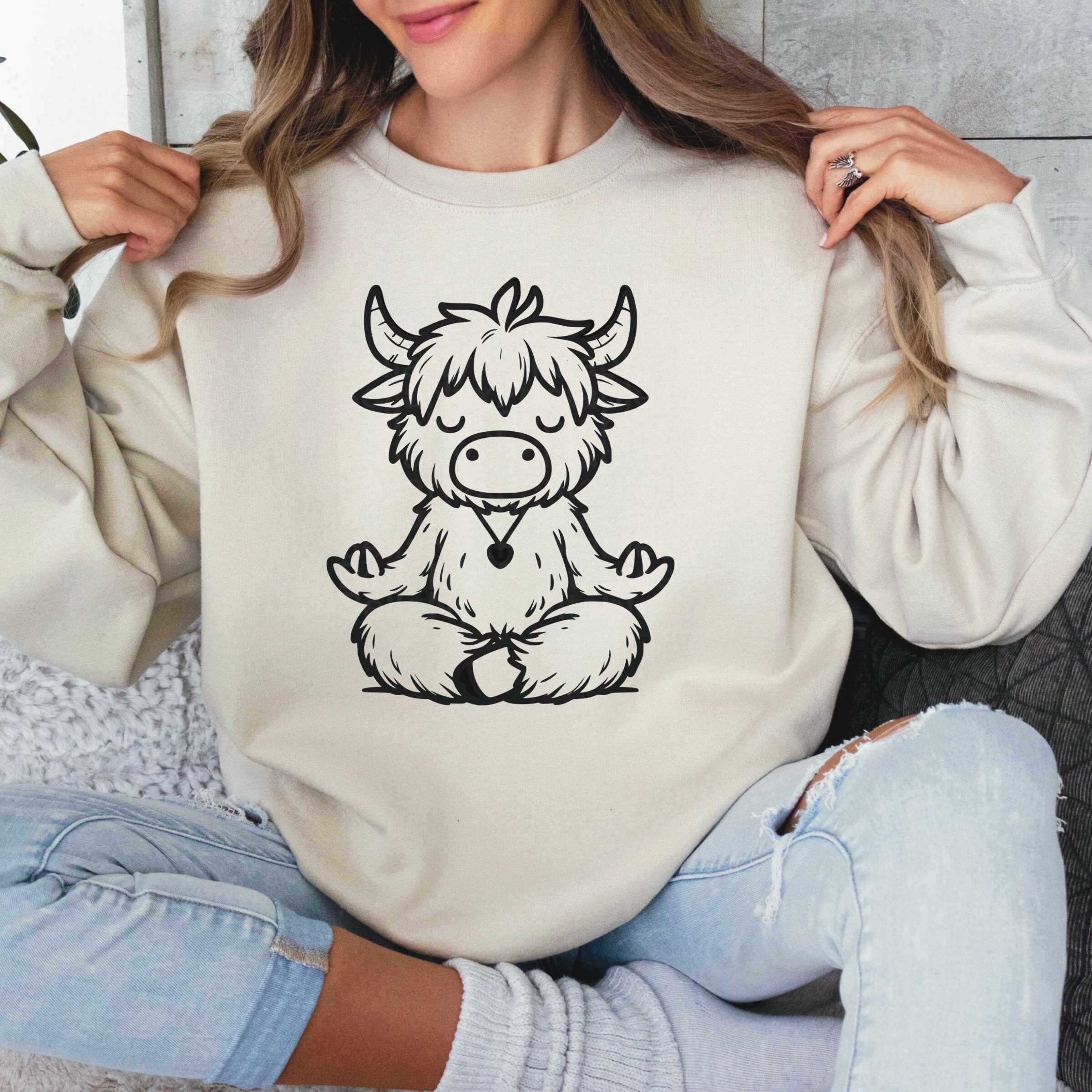Meditating Cow SVG, Highland Cow SVG, Funny Cow Clipart, Cute Cow T ...