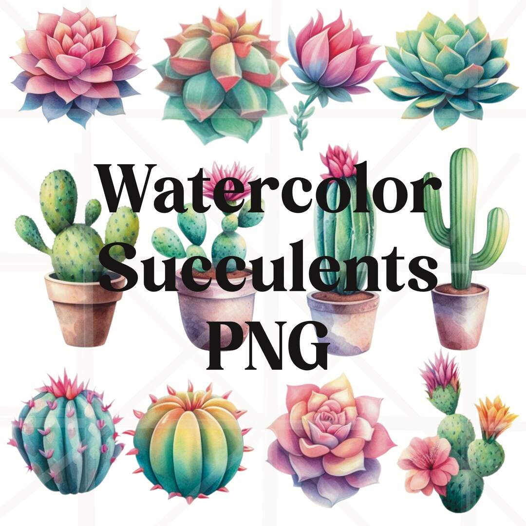 Watercolor Succulents and Cacti PNG, Succulent Sublimation PNG File ...