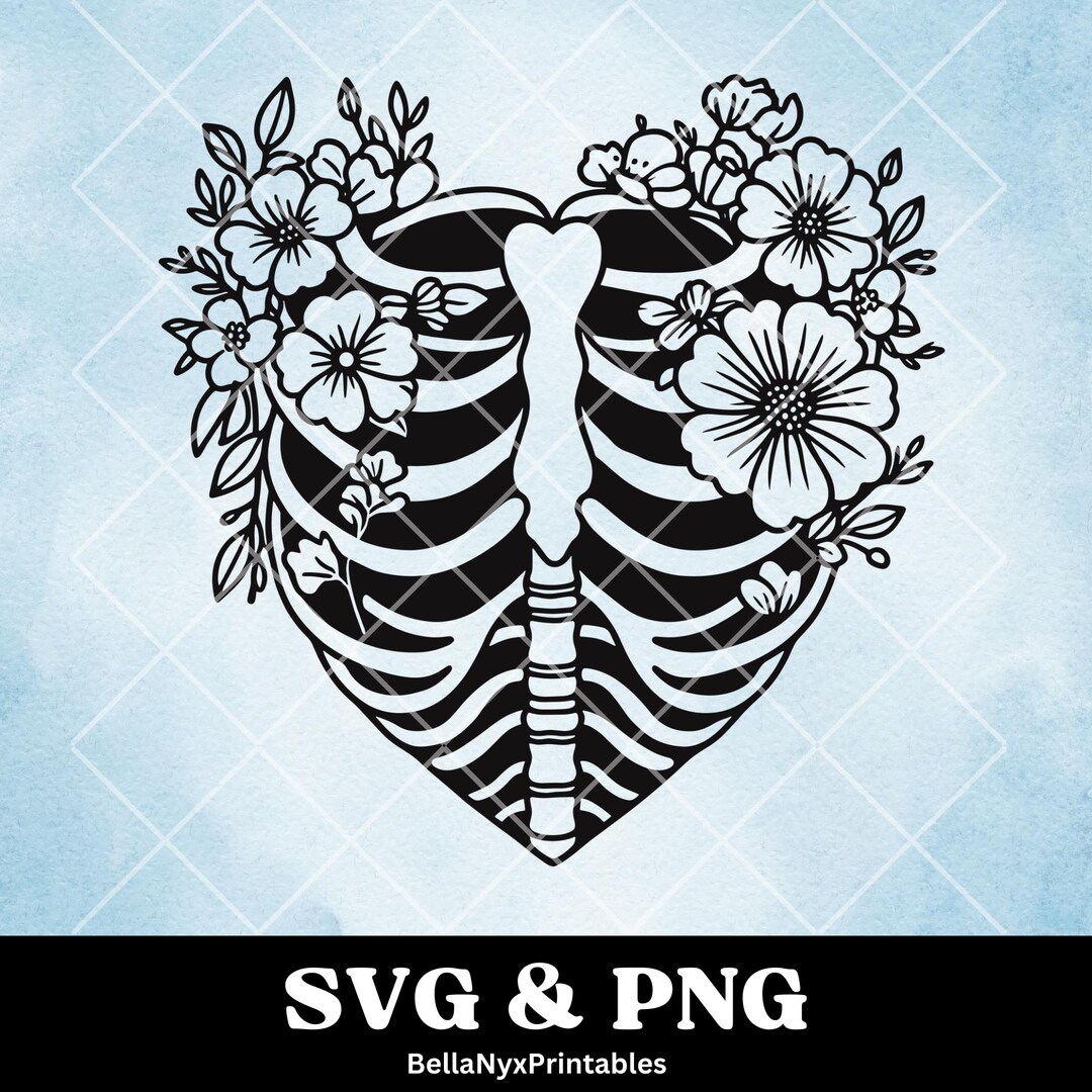 Heart Shaped Rib Cage SVG, Skeleton Rib Cage, Floral Ribcage SVG ...