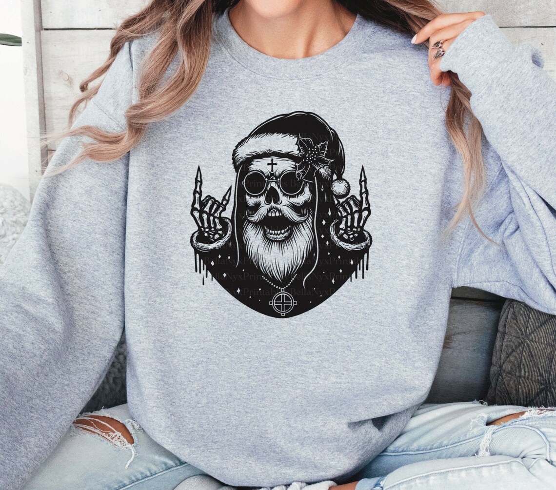 Gothic Santa SVG, Rock N Roll Devil Horns, Creepy Santa Clause Clipart ...