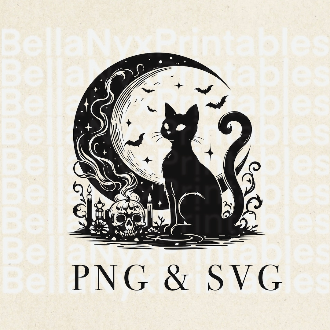 Black Cat SVG, Spooky SVG, Halloween Png Svg, Cat and Moon SVG, Creepy ...