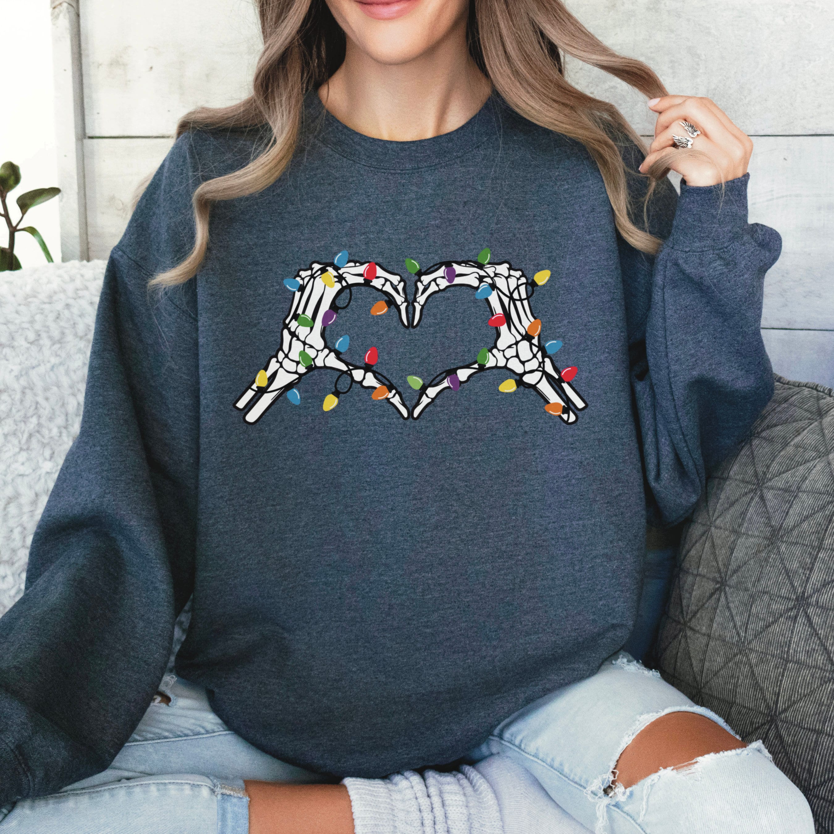 Skeleton Heart Hands SVG, Christmas Lights Skeleton Hands, Festive ...