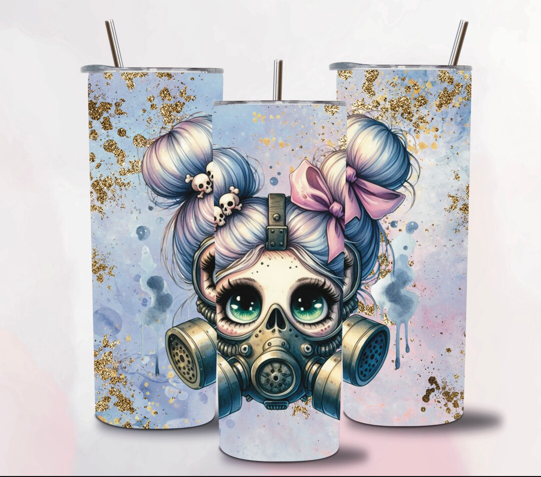 Gas Mask Skeleton Girl PNG, 20 Oz Skinny Tumbler Wrap PNG, Sublimation ...