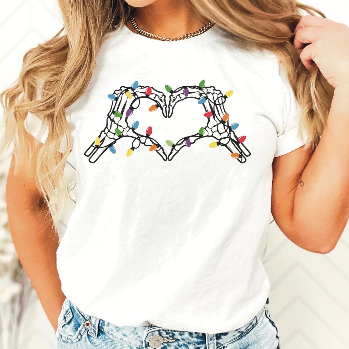 Skeleton Heart Hands SVG, Christmas Lights Skeleton Hands, Festive ...