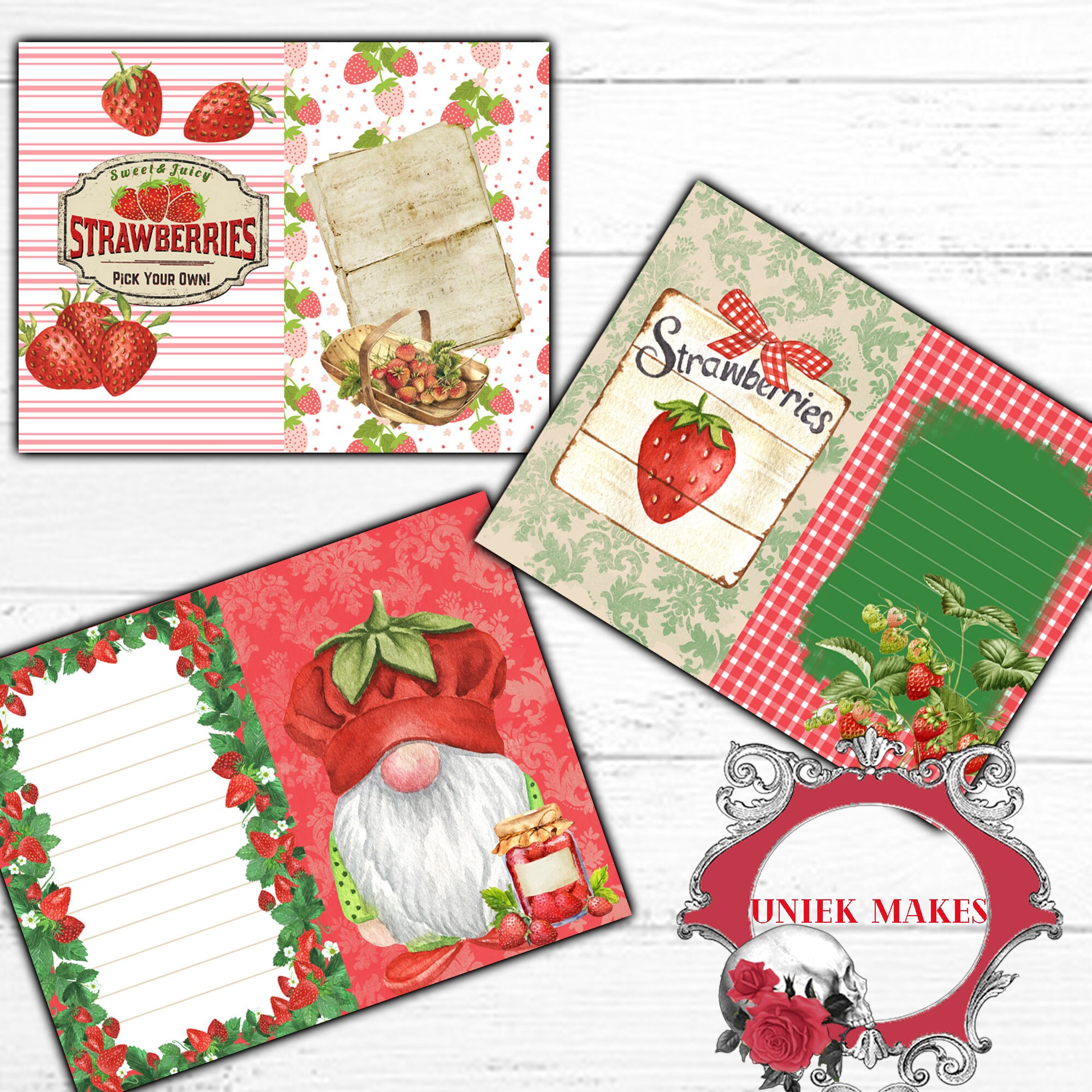 Strawberry Junk Journal Pages, Digital, Download, Printable, Ephemera ...