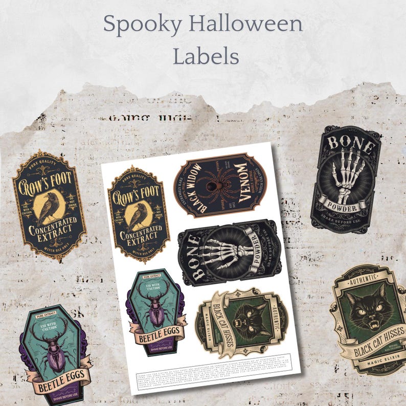 Spooky Halloween Labels, , Digital, Download, Printable, Ephemera ...