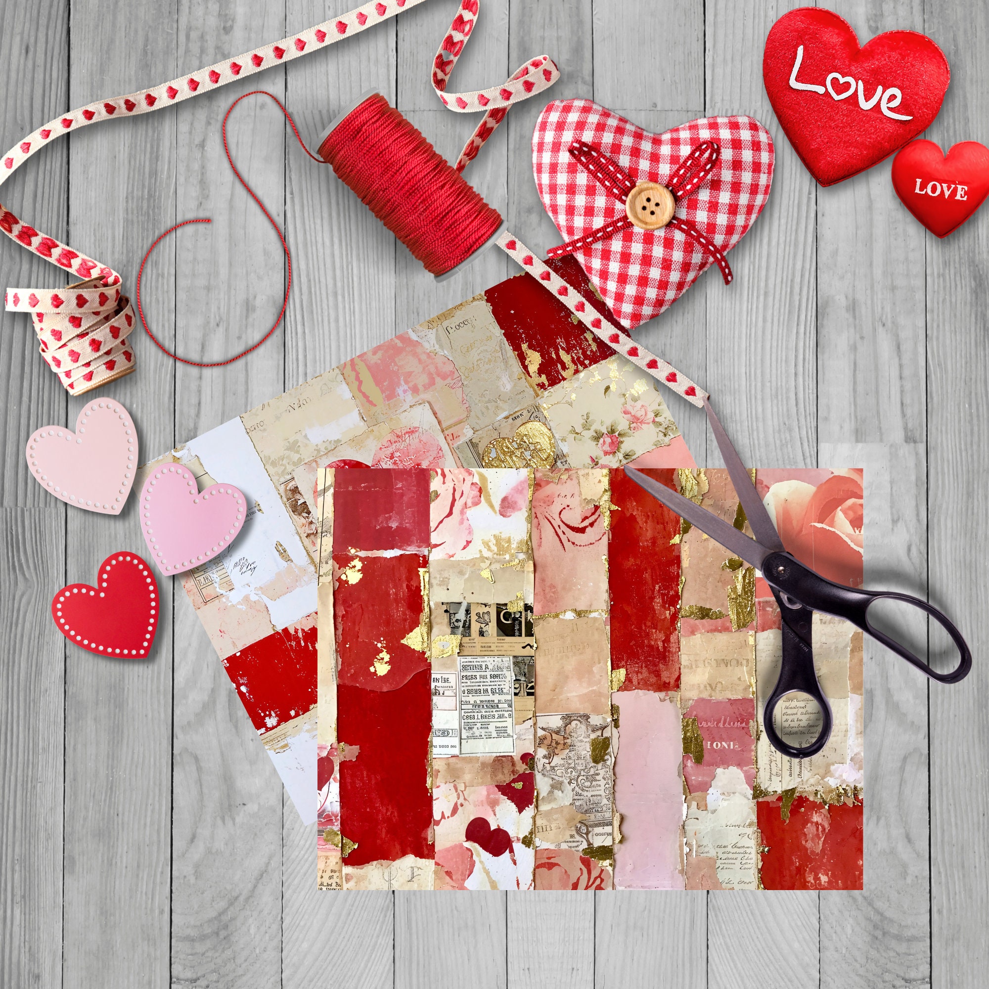 Red Romance Journal Kit, Backgrounds, Digital, Download, Printable ...