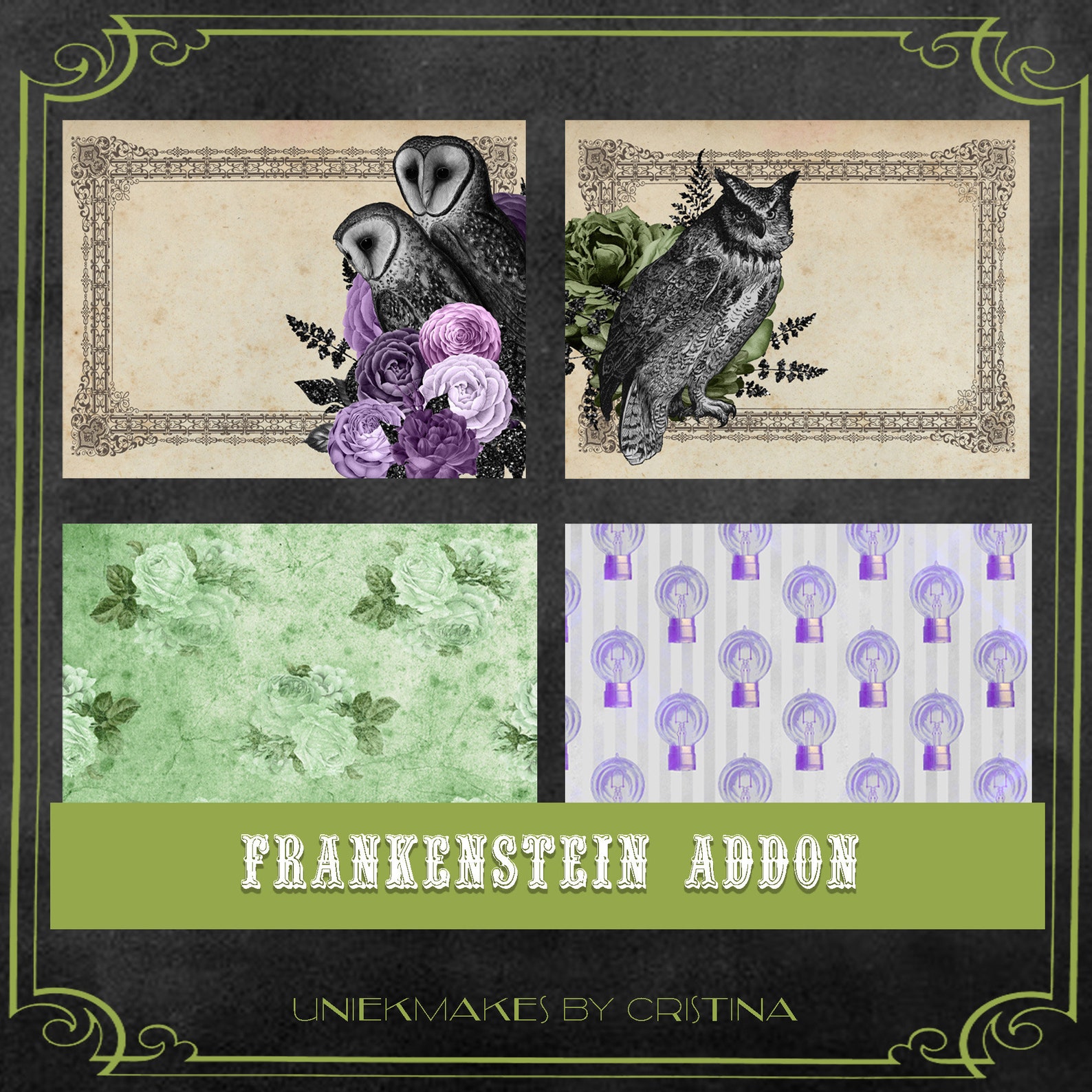 Frankenstein Junk Journal Kit Add-on, Backgrounds, Digital, Download ...