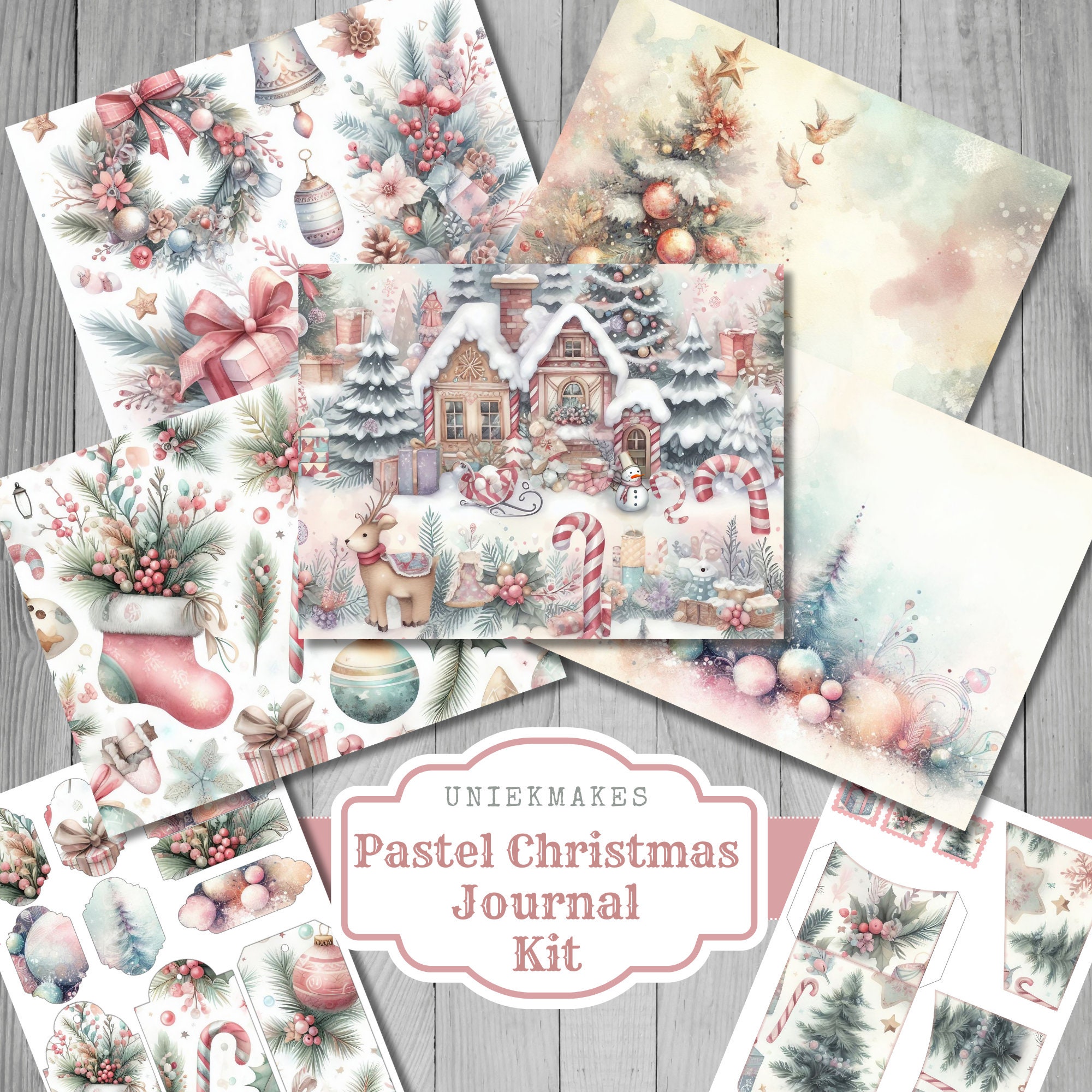 Pastel Christmas Junk Journal Kit, Digital, Download, Printable ...