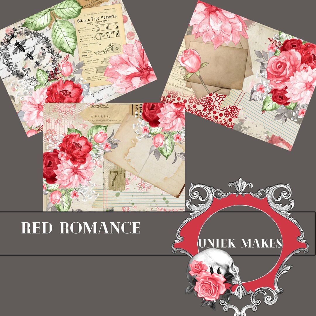 Red Romance Junk Journal Pages, Digital, Download, Printable, Ephemera ...