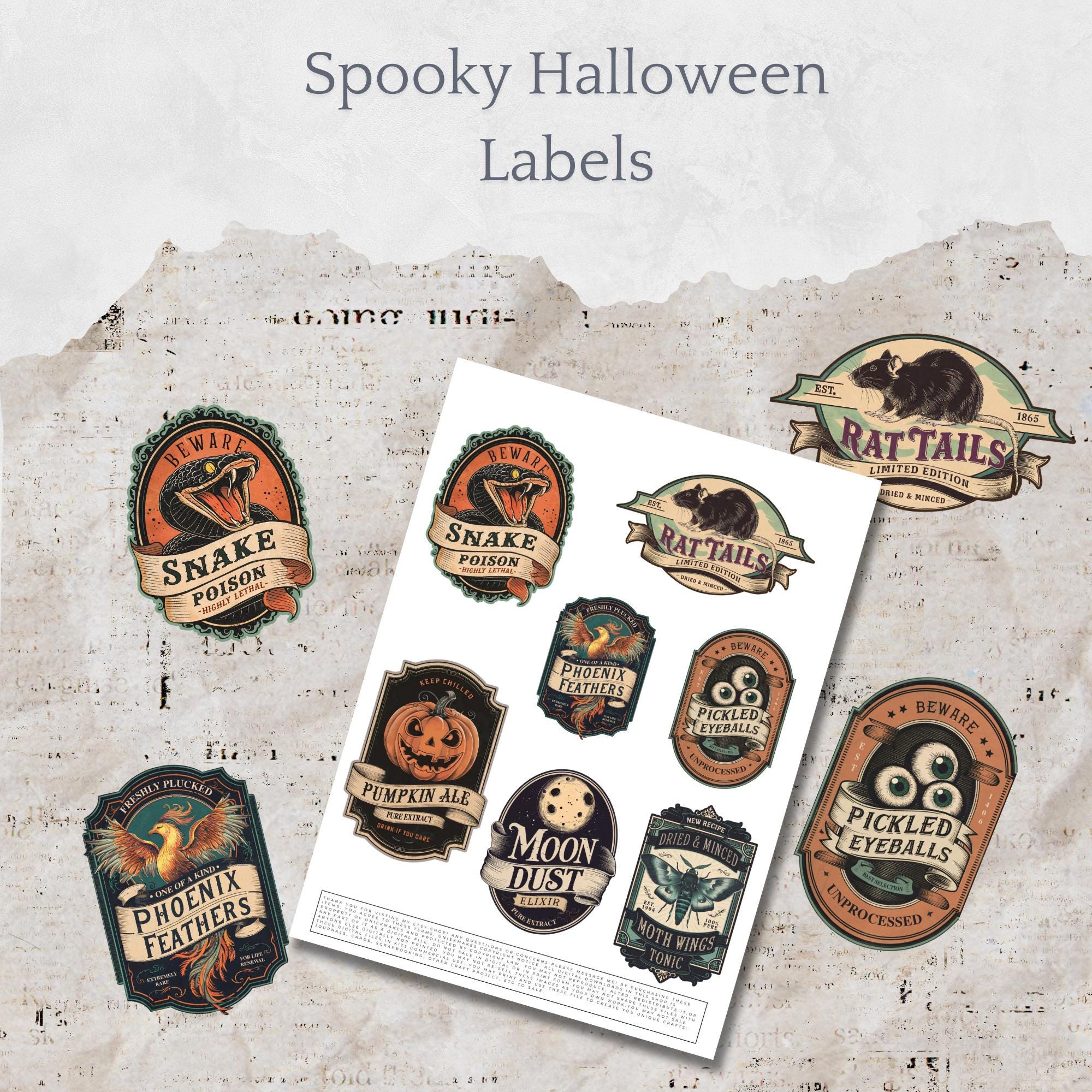 Spooky Halloween Labels, , Digital, Download, Printable, Ephemera ...